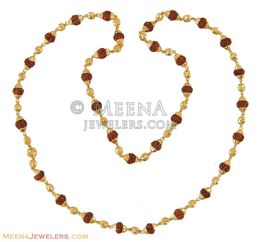 Rudraksha Mala (22K Gold) - ChRu8840 - 22K Gold mala /chain with beaded ...