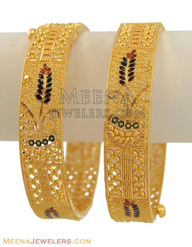 Gold Meenakari Kadas (22 Karat) - BaKa10048 - 22Kt Gold Handmade Kadas ... Gold Meenakari Kadas (22 Karat) - BaKa10048 - 22Kt Gold Handmade Kadas ...