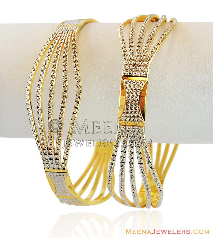 Gold Two Tone Bangles (2 PC) - Bast15569 - 22k Gold Bangles (Pair ...