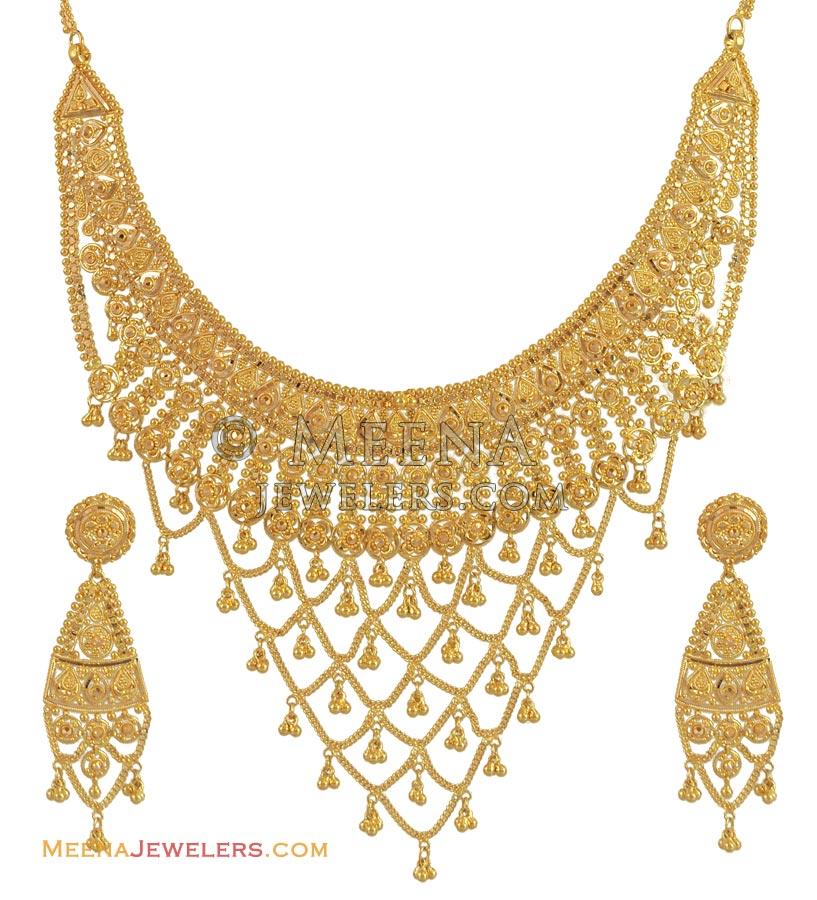 22K Gold Bridal Necklace Set - StBr10568 - 22Kt gold designer bridal ...