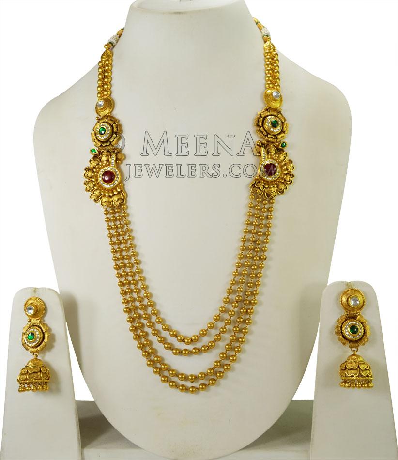 22K Gold Layered Necklace Set - StAn24357 - A Royal 22K Gold Necklace and earring set which can ...