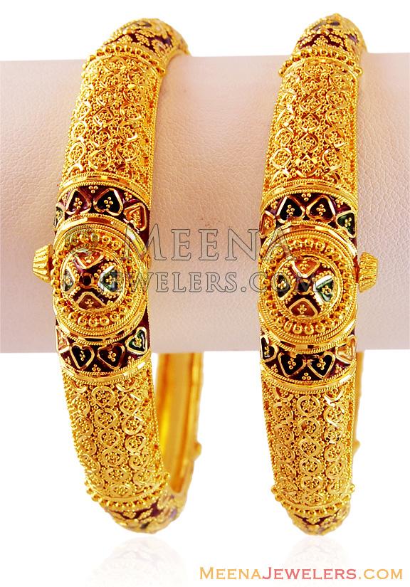 Meenakari Gold Kadas - BaKa16085 - 22k Gold kadas (set of two ... Meenakari Gold Kadas - BaKa16085 - 22k Gold kadas (set of two ...