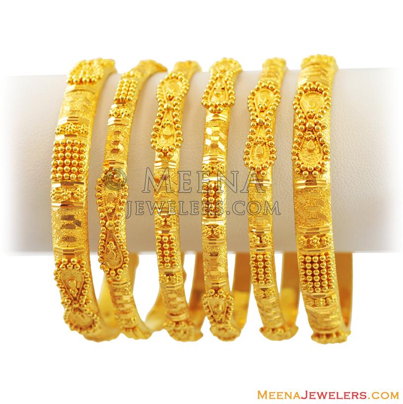 Gold Bangles Set(22k) (6 pcs) - BaSt12104 - 22k gold bangles set (set ...
