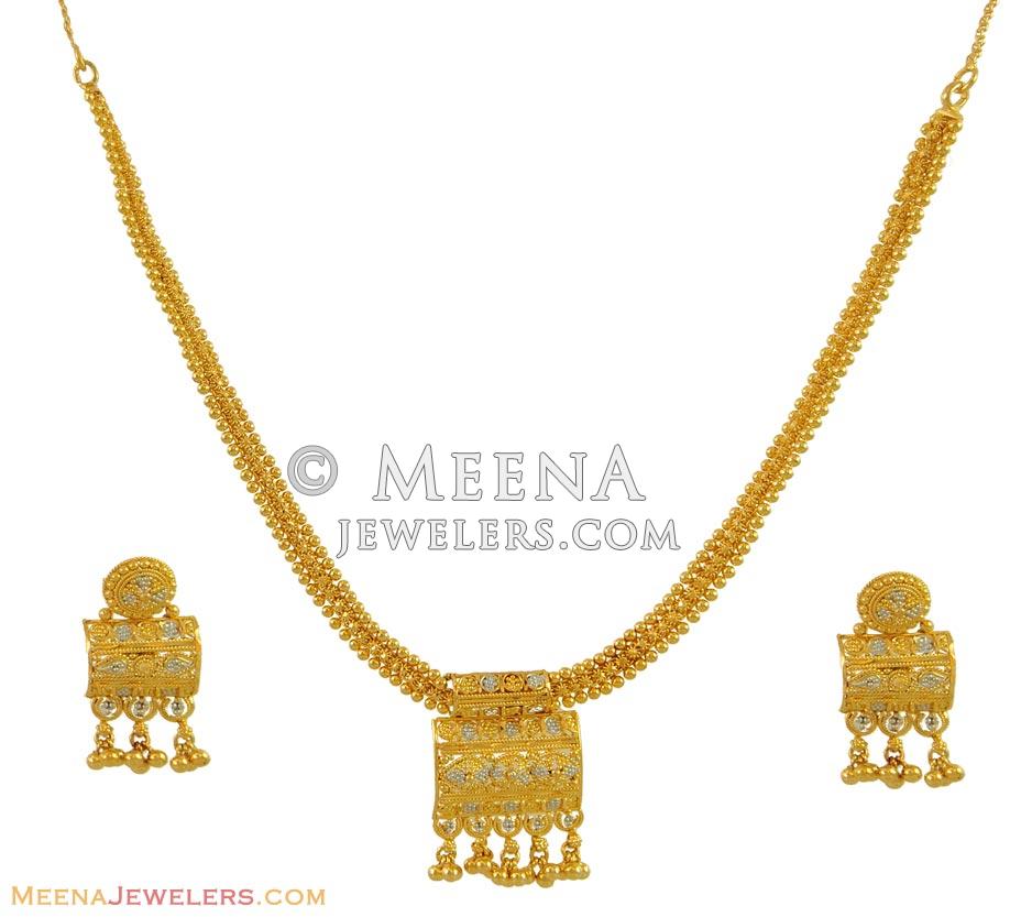 Indian Gold Necklace Set (22K) - StGo9770 - 22K gold indian necklace ...