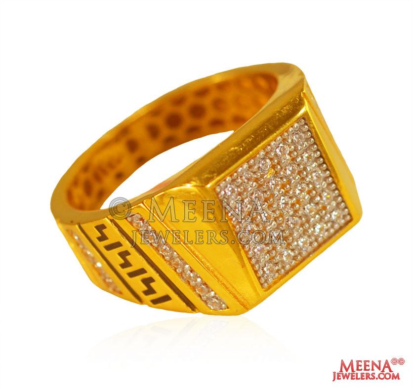 22K Mens CZ Stones Ring - RiMs27551 - US$ 1,466 - 22Kt Gold Men's Ring ...