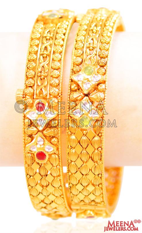 22Kt Gold Antique Kadas (2 Pcs) - BaAn27740 - Enhance your jewelry ...