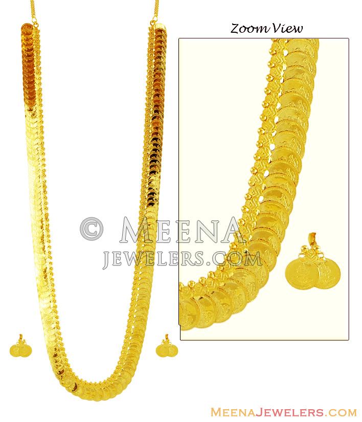 22k Fancy Gold Kasu Mala Set - StGo16047 - 22k Gold Necklace Set ...