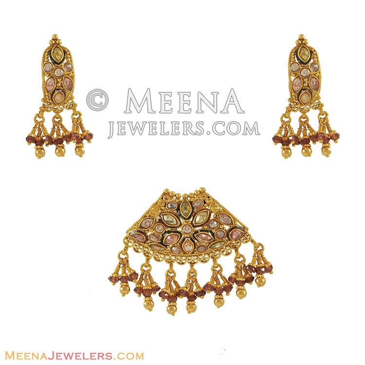 22K Gold Pendant Set - PsAn7804 - 22Kt Gold antique finished Pendant ...