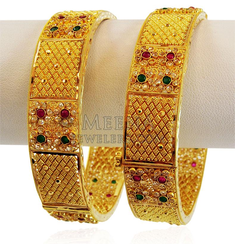 22K Gold Beautiful Stones Kada - BaKa17333 - 22K Gold Kada (Pair ...