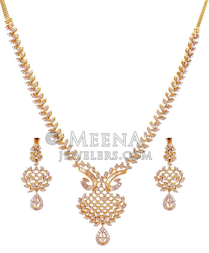 18K Fancy Diamond Necklace Set - DiNs17152 - 18K Yellow Gold Necklace ...