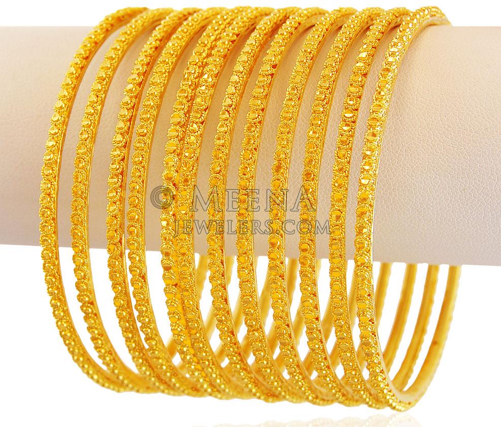 Yellow Gold Churi Set (8 pcs) - BaSt18071 - 22k gold thin churis (set ...