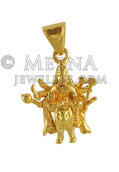 Maa Durga Pendant (22K) - PeDu3964 - 22Kt Gold Maa Durga Pendant.
