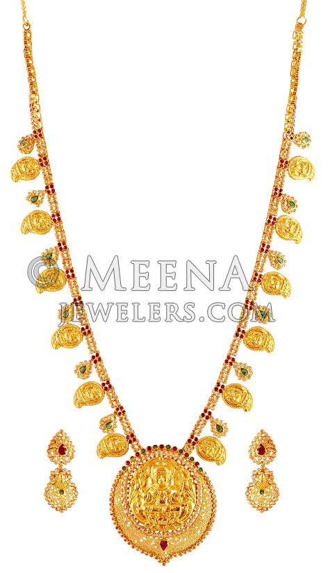 22K Gold Mango Maala Set - StGd17621 - Exclusively designed Temple ...