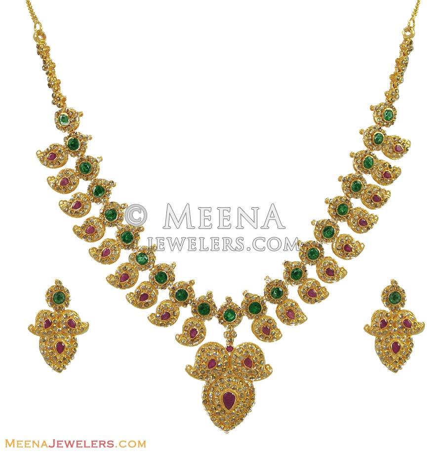 22K Fancy Ruby Emerald Diamond Set - DiNs10415 - 22K Gold Fancy ...