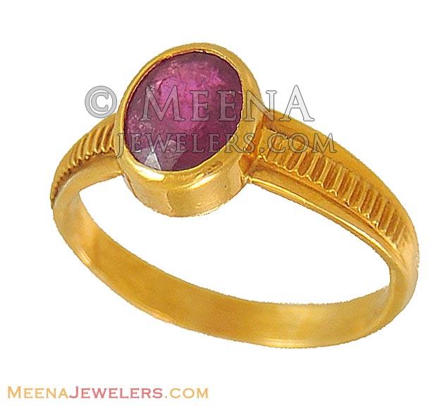 22kt Ruby Ring (Astrological) - AsRi9568 - 22kt Gold Ring with genuine ...