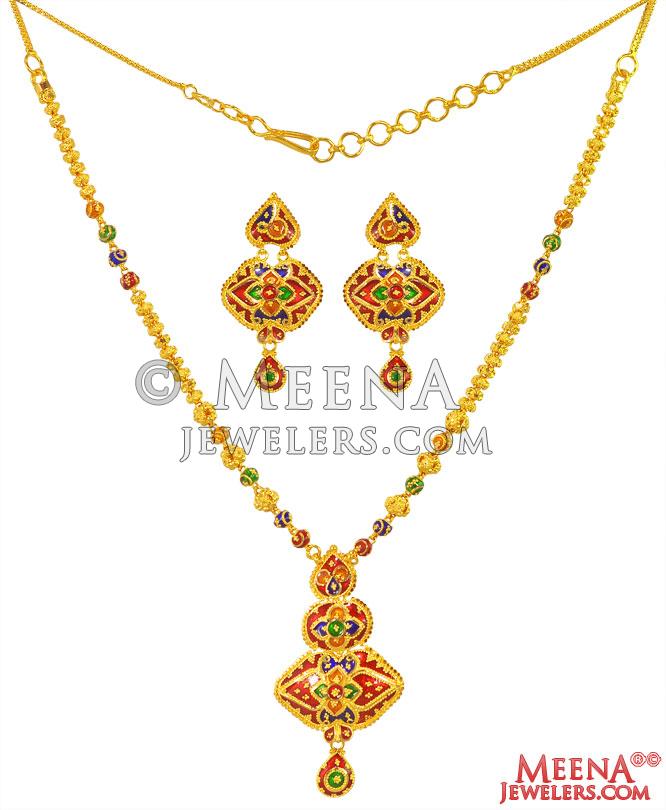 22K Gold Meenakari Necklace Set - StLs26190 - 22K Gold Meenakari ...
