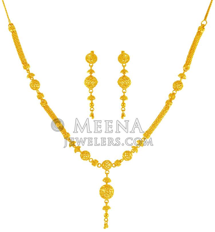 22Kt Gold Necklace Earring Set - StGo19670 - Brilliantly designed 22K ...