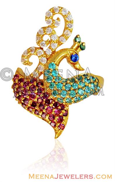Beautiful Gold Peacock Ring Rils15774 22k Gold Ring Beautifully Designed With A Peacock In