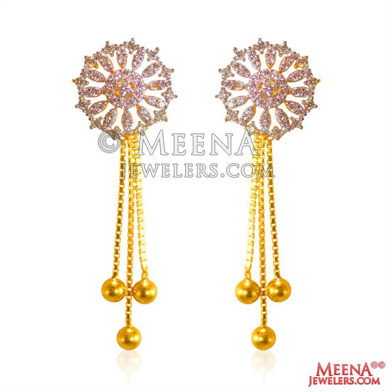 Gold Signity Long Earrings - ErSi25501 - Gold fancy earring studded ...
