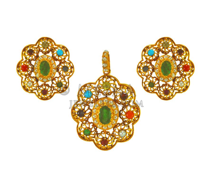 22k Gold Precious Stone Pendant Set - PsPs24135 - 22 Kt Gold Precious ...