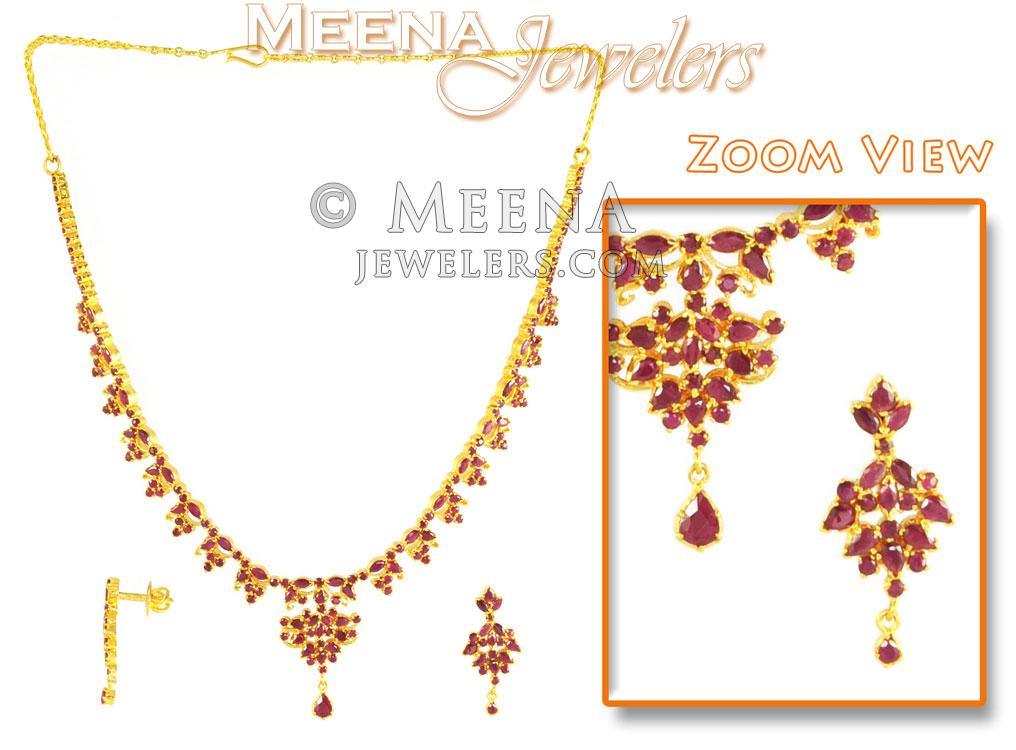 Ruby Necklace Set (22Kt Gold) - StPs1861 - 22Kt Gold three-piece ...