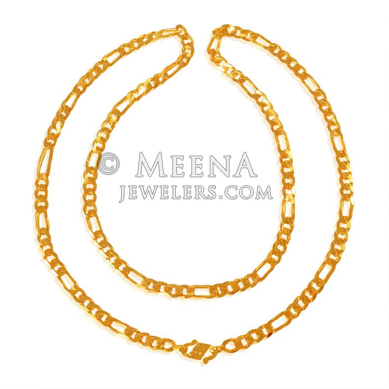 22 Kt Gold Chain - chpl23696 - 22Kt Gold 26+ Inches long Figaro chain ...