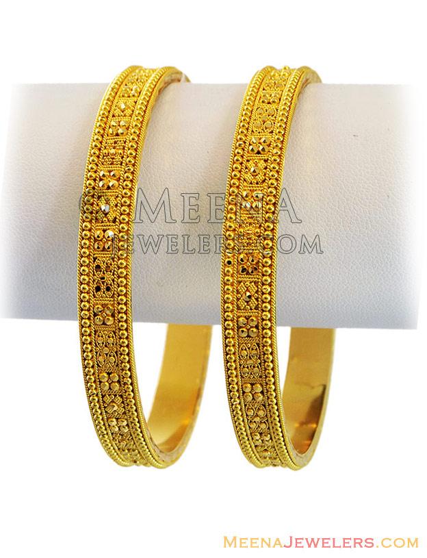 22K Gold Filigree Bangles(1 Pc) - BaGo13065 - 22Kt Gold bangles with ...