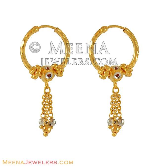 22k gold Hoops with Dangling - ErHp6449 - 22k gold Hoops with dangling
