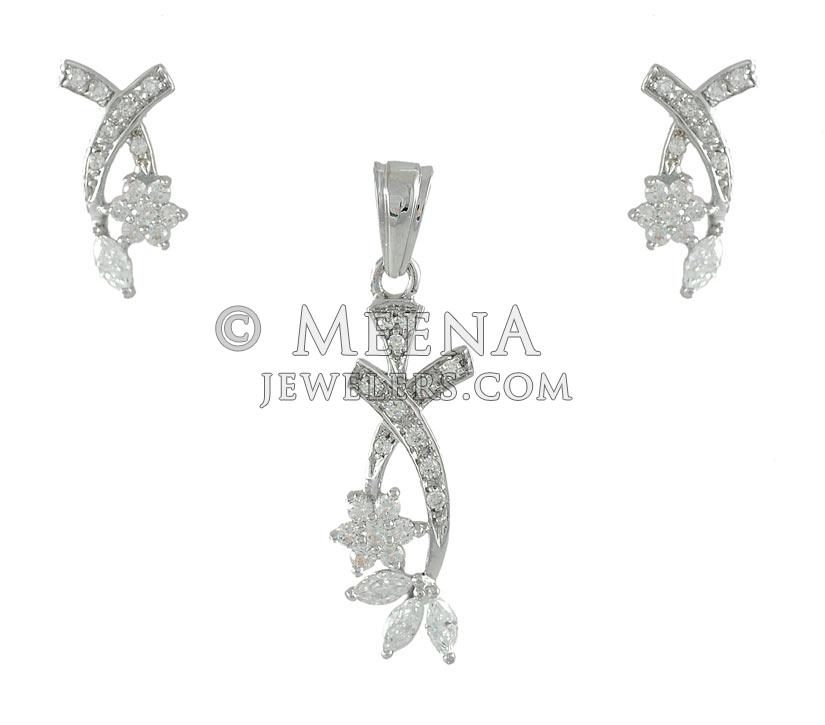 18Kt White Gold Pendant Set With Signity Stone - PsWg3788 - 18Kt White ...