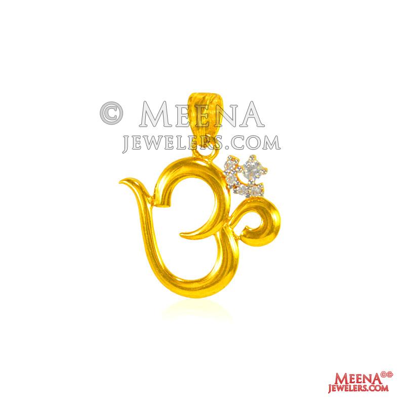 22 Kt Gold Om Pendant - PeOm24995 - Large script font OM symbol unisex ...