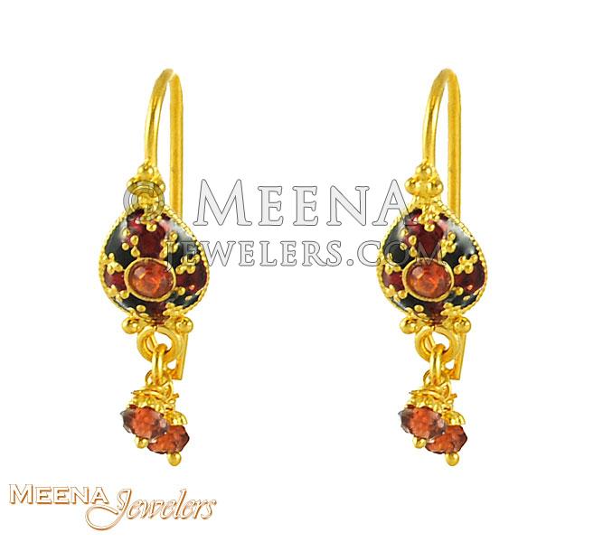 Gold Hook Earrings - ErFc3036 - 22K Gold Earrings (hook style) with ...