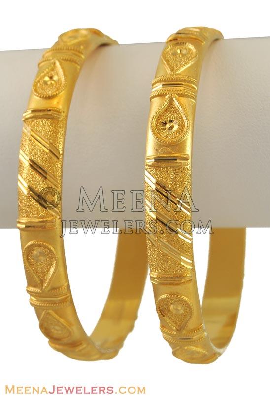 21k Yellow Gold Bangles (2 pcs) - BaGo10598 - 21k yellow gold broad ...