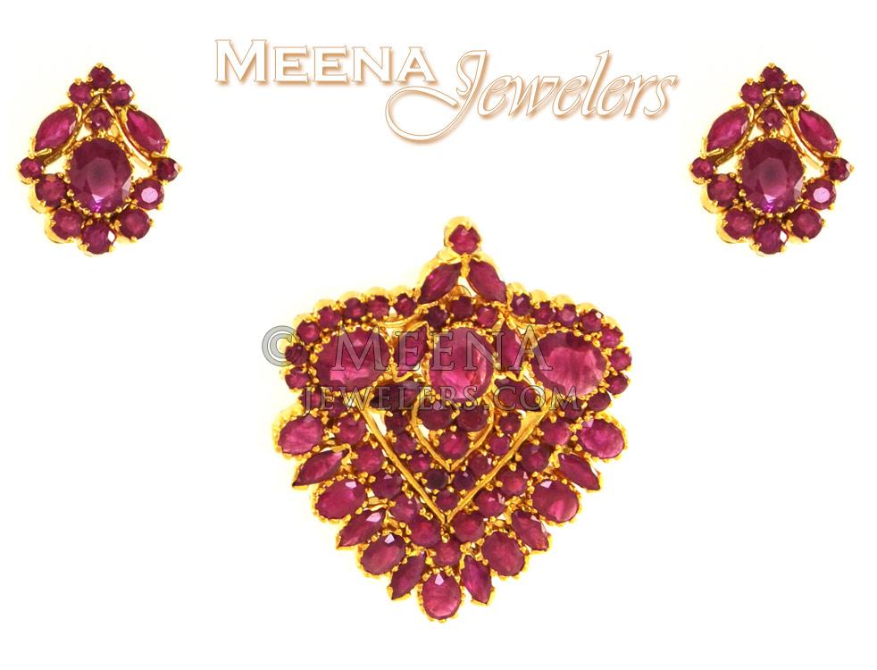 22Kt Gold Ruby Pendant Set - PsPs1480 - 22Karat Gold Pendant and ...