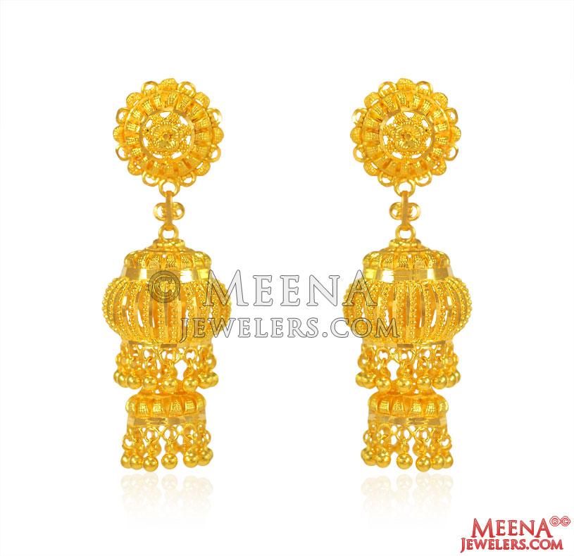 22K Gold Jhumka Earrings - ErFc26082 - US$ 5,074 - 22KT Gold earrings ...