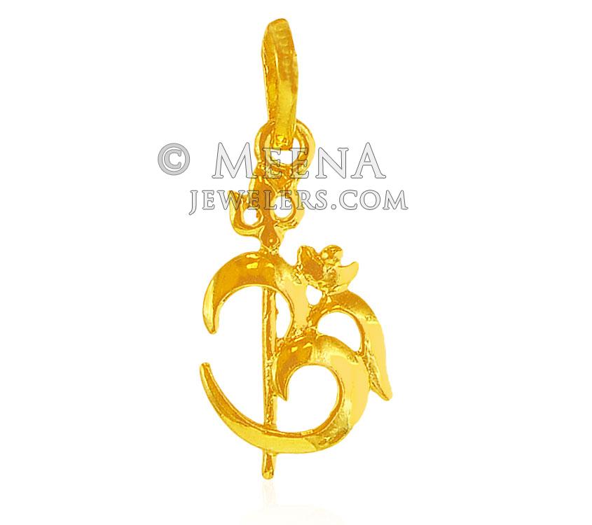22K Gold Om And Trishul Pendant - PeOm19983 - 22Kt Gold pendant is ...
