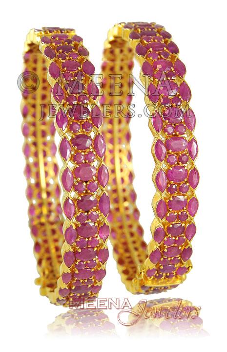22Kt Gold Ruby Bangle (1 Pc) - BaPs3255 - 22kt gold bangle with ruby ...
