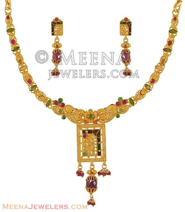 Gold Antique Necklace Set - StAn6693 - Beautifully hand crafted 22k ...