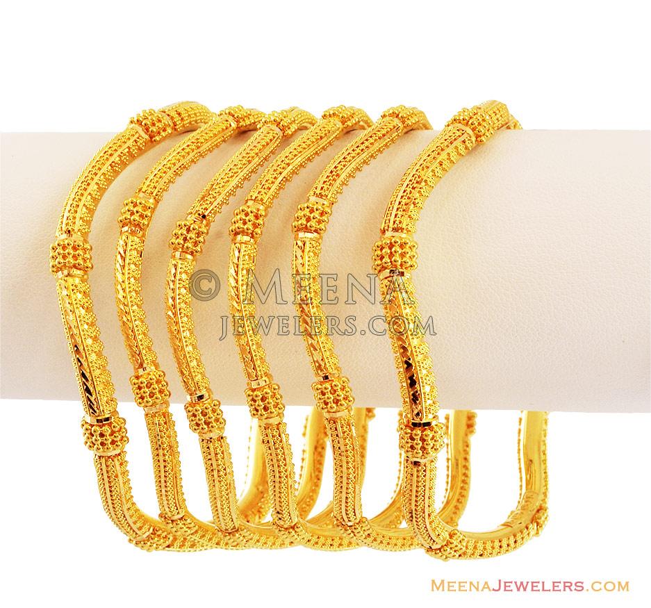 Gold Bangles Set(4 Pcs) 22K - bast12834 - 22k Gold bangles set(set of 4 ...