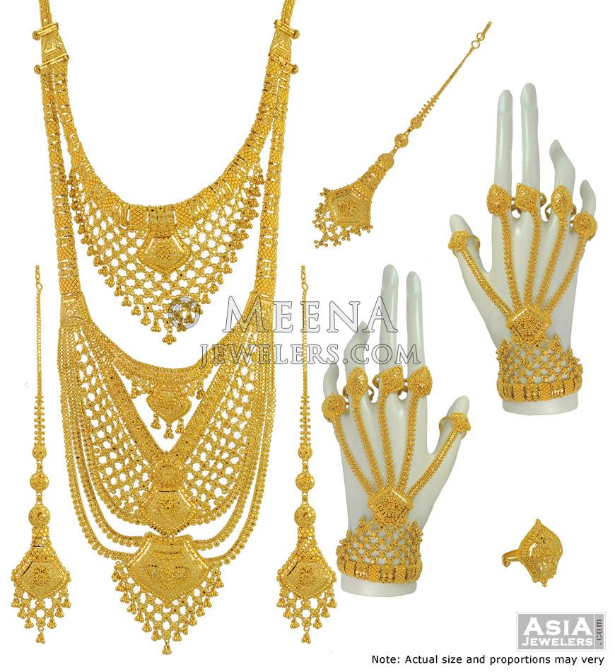 22k Exclusive Bridal Set(Rani Haar) - StBr11372 - 22k yellow gold necklace and earring set ...
