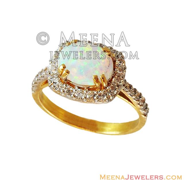 22K Designer Ladies Opal Ring - RiLp13510 - 22Kt Gold Ring studded with ...