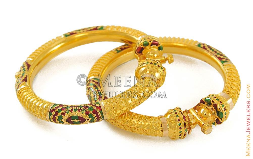 22K Gold Meenakari Kadas(2 pcs) - BaKa7666 - 22k gold bangles kadas(2 ... 22K Gold Meenakari Kadas(2 pcs) - BaKa7666 - 22k gold bangles kadas(2 ...