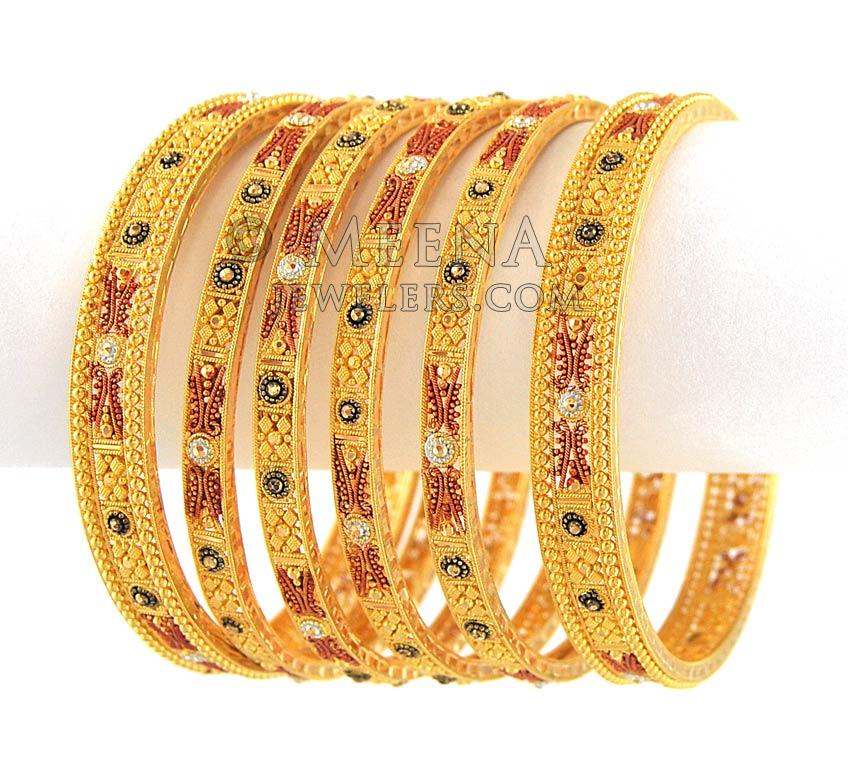 3 Tone Gold Bangle (set of 6) - BaSt3990 - 22Kt Gold Bangles (Set of 6 ...