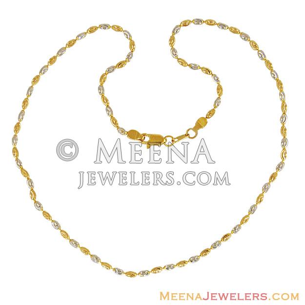 22k 2 Tone Rice Chain (16 Inch) - ChFc11901 - 22Kt gold rhodium based ...
