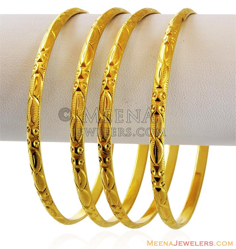 Machine Bangles Set 22k - BaSt17015 - 22k Yellow Gold Ladies Fancy ...