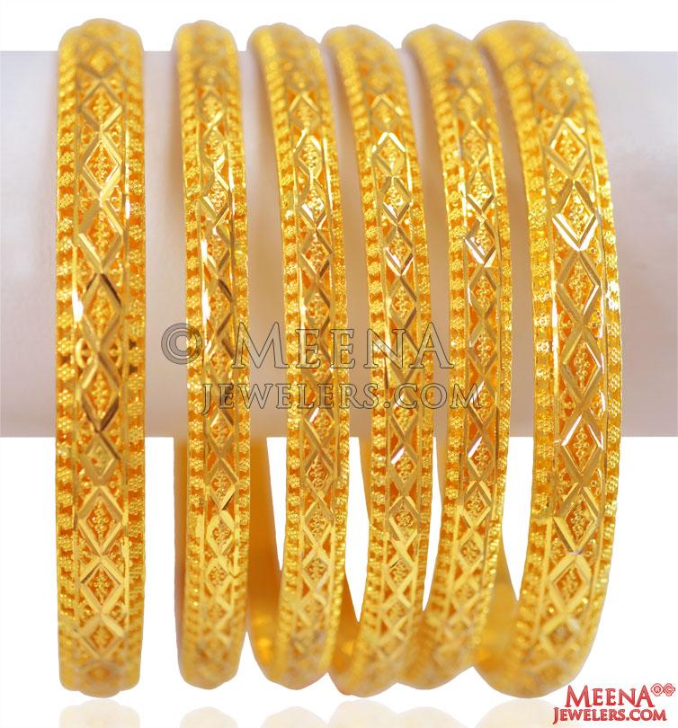 22kt Gold Machine Cut Bangles Set of 6 - BaSt25920 - 22kt Gold Machine ...