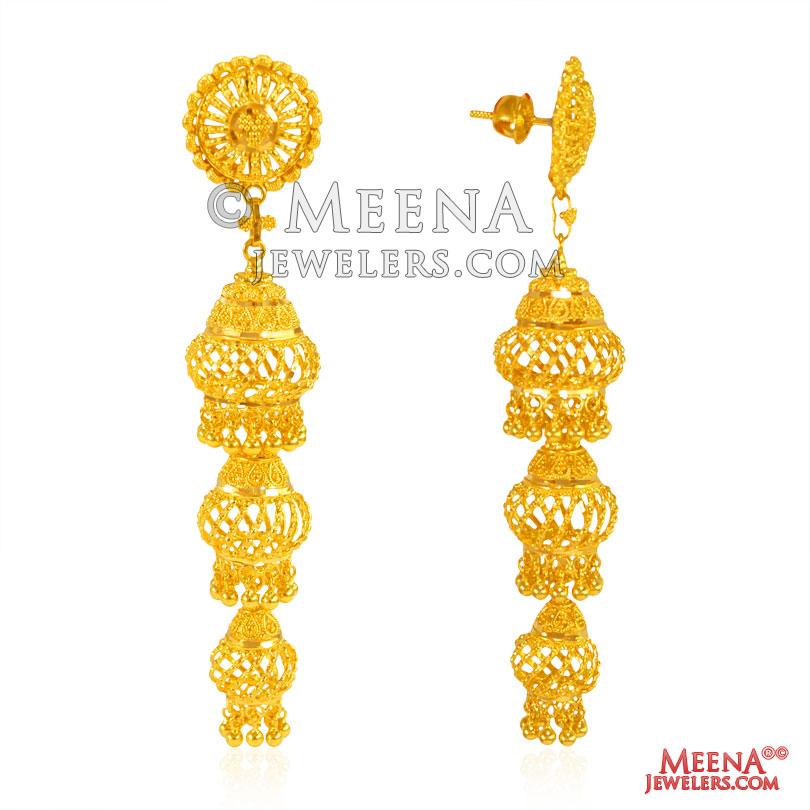 Exclusive 22K Gold Jhumkas - ErEx24943 - US$ 5,730 - Women's long gold ...