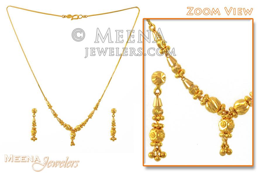 22K Yellow Gold Three Piece Necklace Set - StLs1685 - 22k Yellow Gold ...