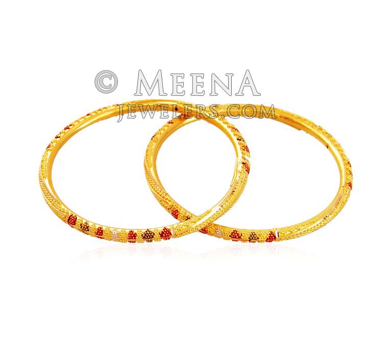 22K Tricolor Kids Bangle (2 Pcs) - BjBa17522 - 22K Gold bangles for ...