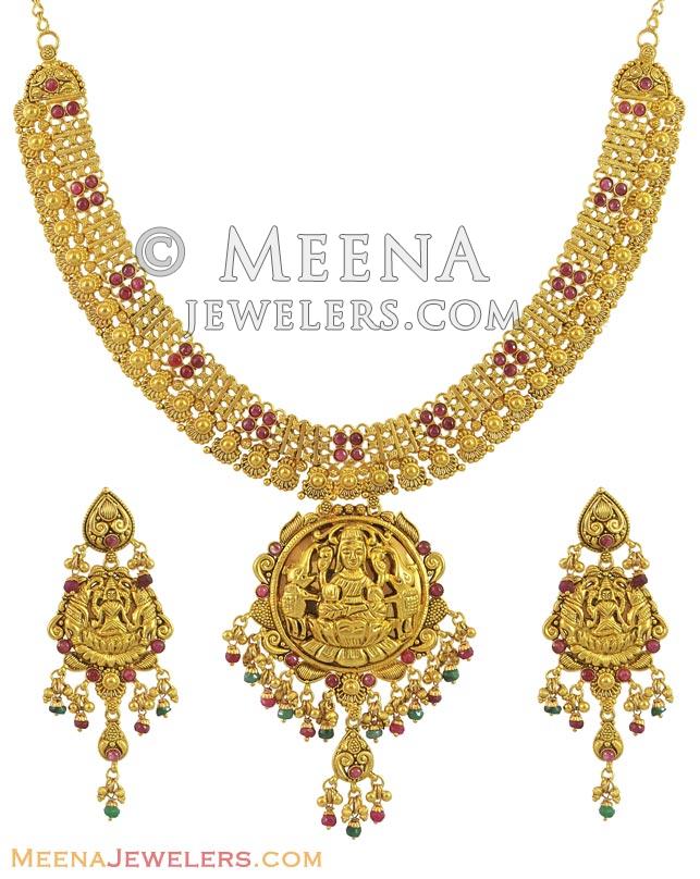 22k Gold Temple Necklace Set - StAn11358 - 22K Gold Necklace and ...
