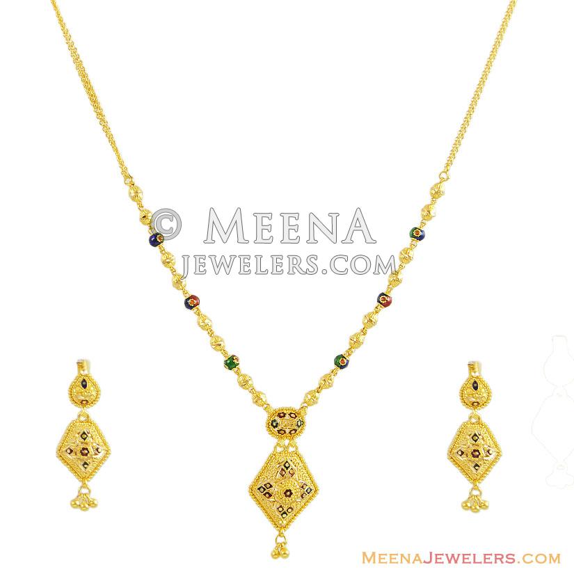 22k Light Meenakari Necklace Set - StLs11700 - 22k gold fancy meenakari ...
